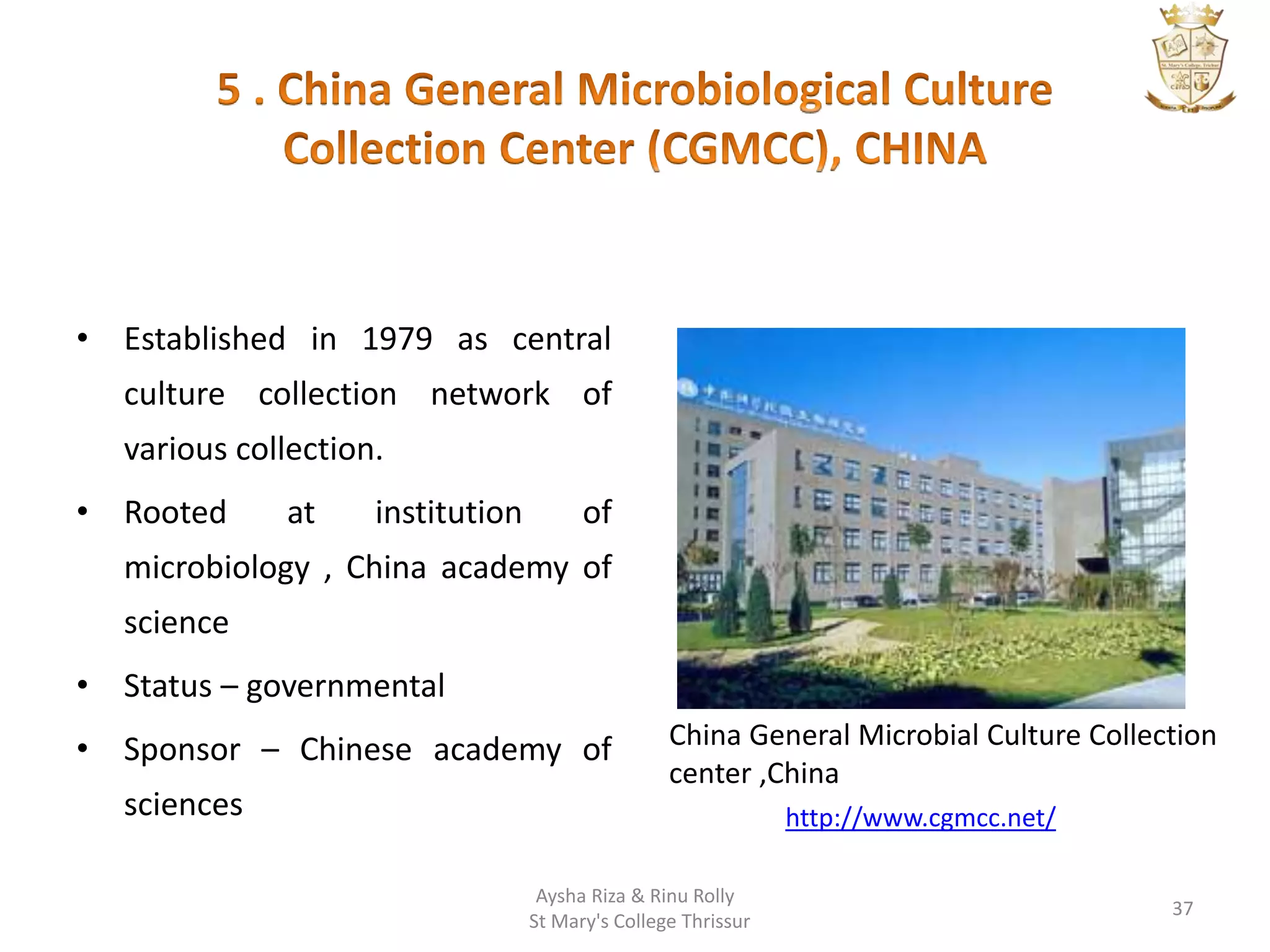 Culture Collection Center National and International | PPTX