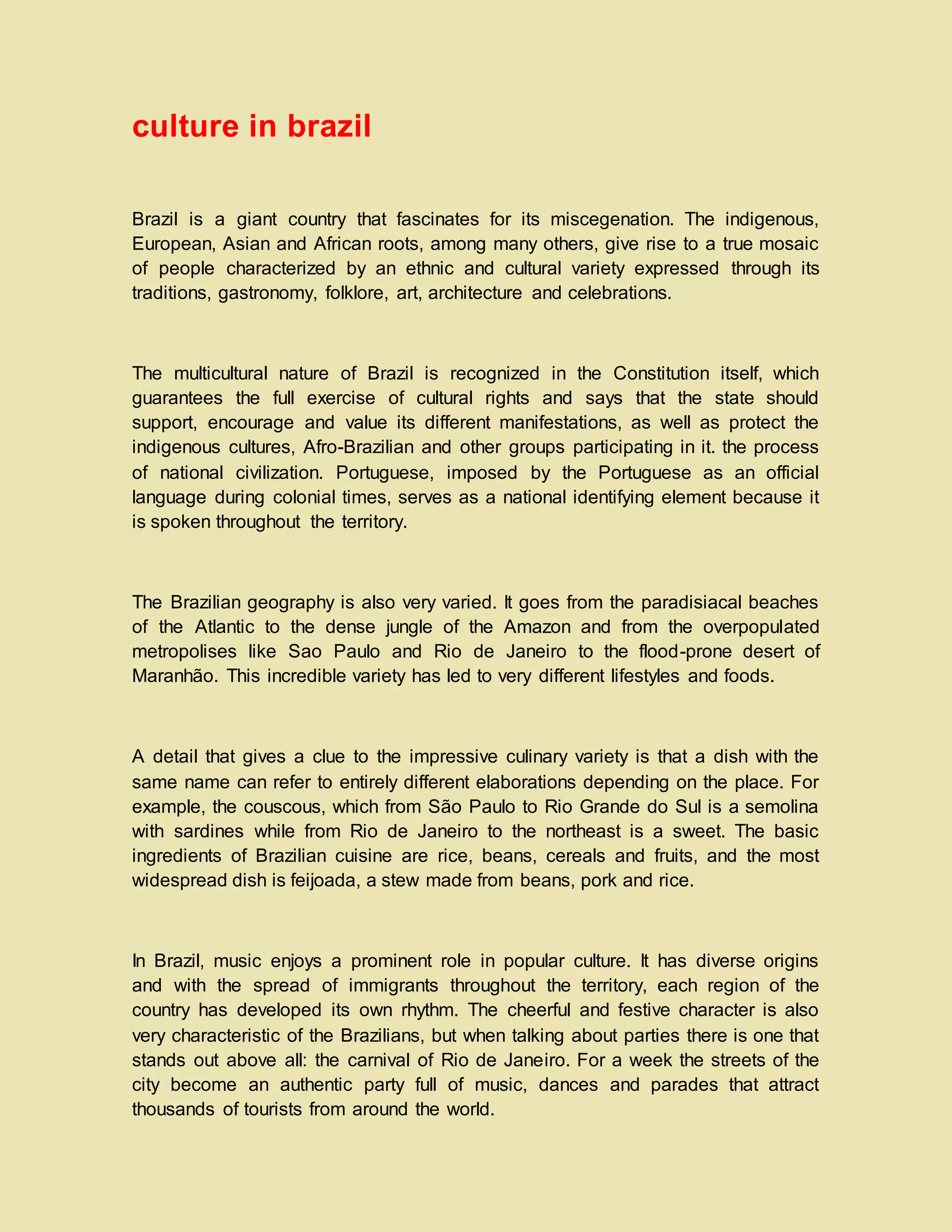 Culture in brasil | DOCX