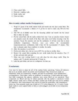Culture media for culturing microorganisms | DOCX | Chemistry | Science