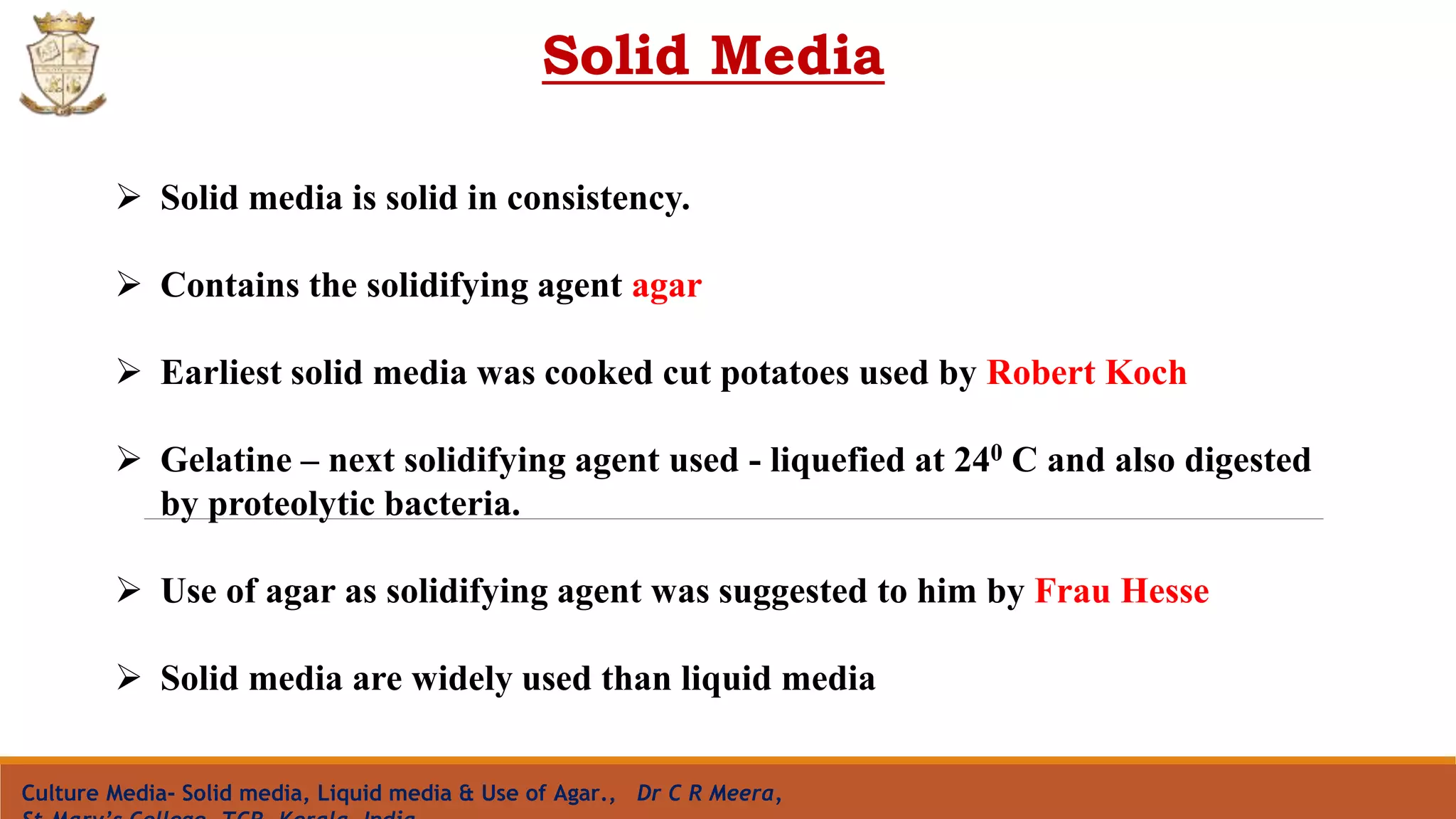 Culture media solid, liquid, use of agar | PPTX