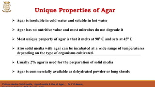 Culture media solid, liquid, use of agar | PPTX