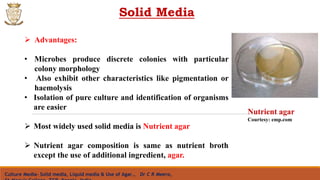 Culture media solid, liquid, use of agar | PPTX