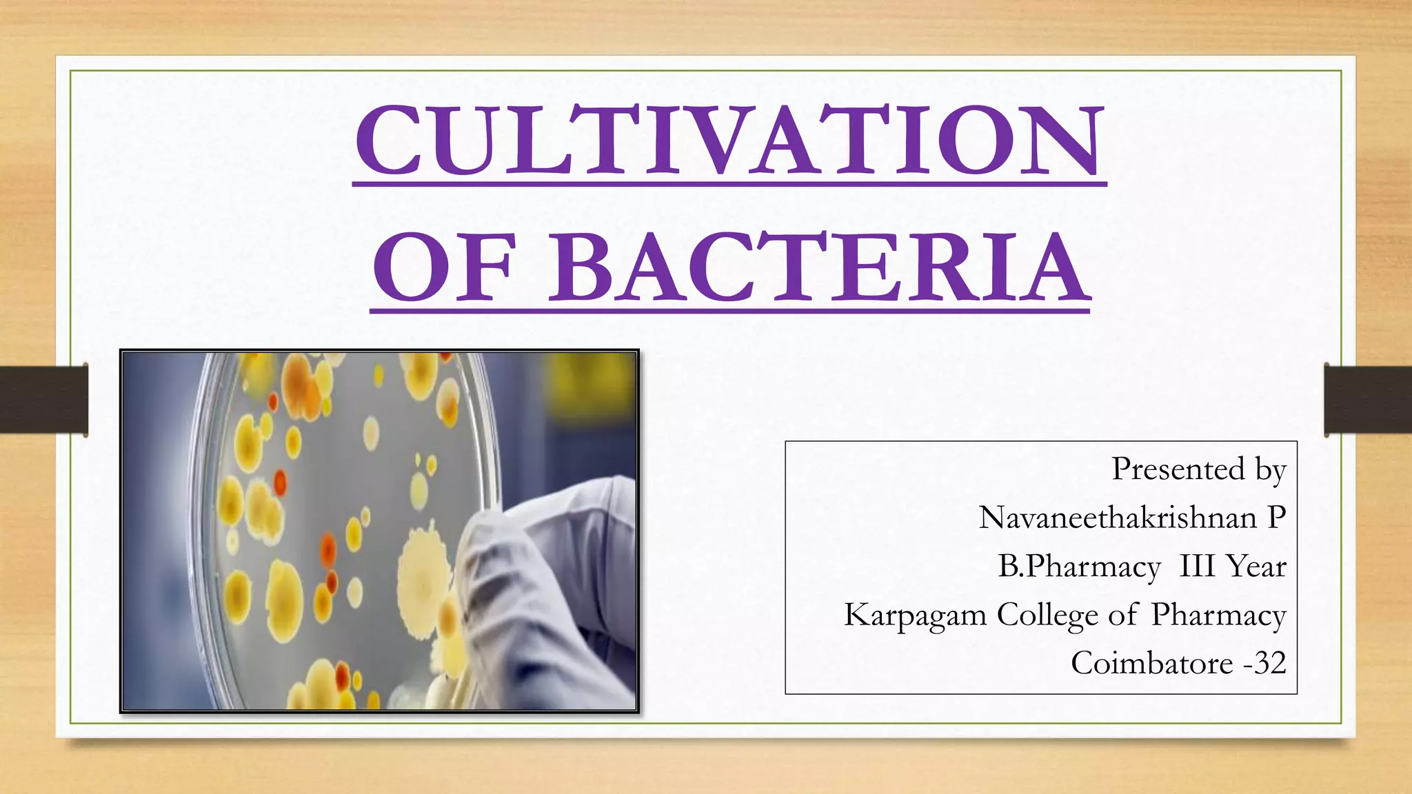 Cultivation of bacteria | PPTX
