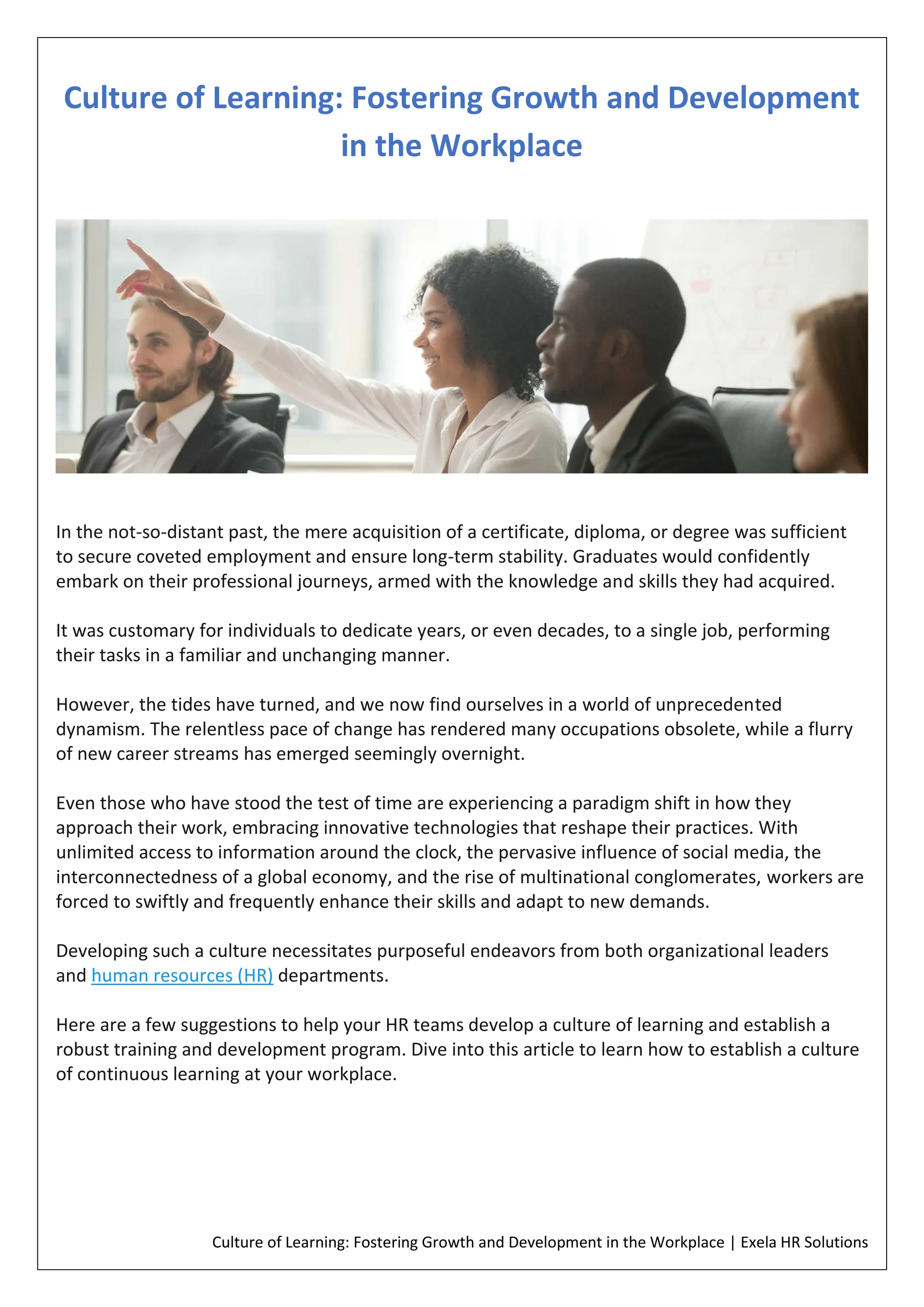 Culture of Learning: Fostering Growth and Development in the Workplace ...