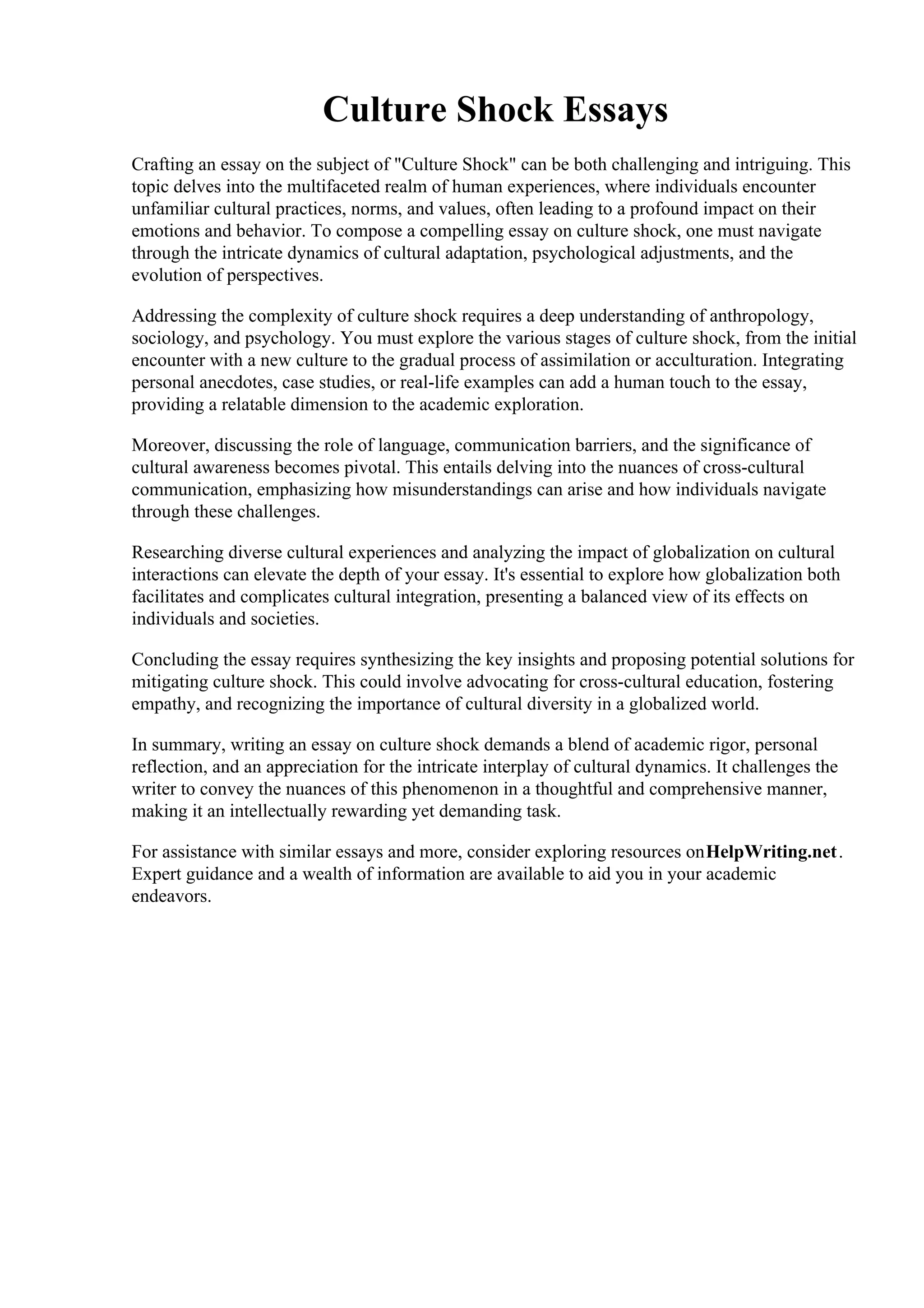 Culture Shock Essays. 008 Culture Shock Essay Example Thatsnotus | PDF