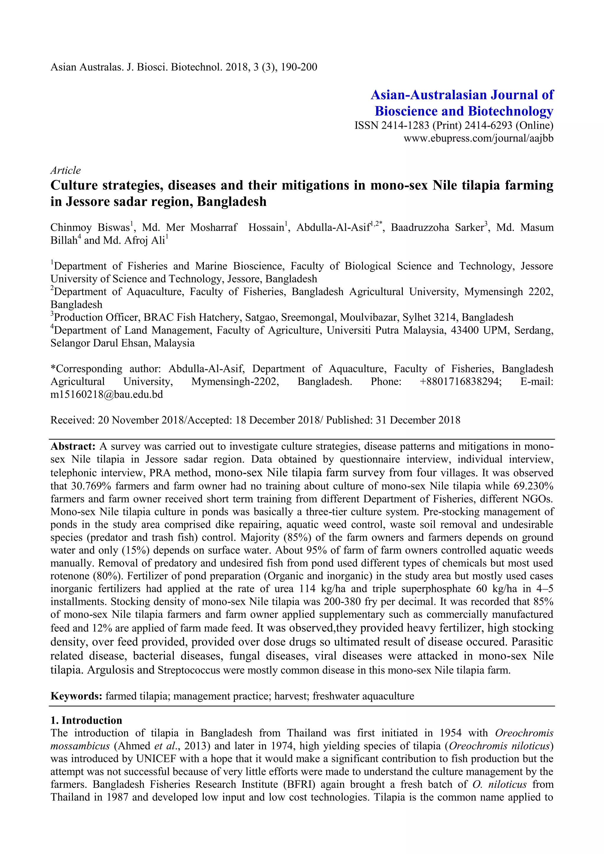 Culture strategies, diseases and their mitigations in mono-sex Nile ...