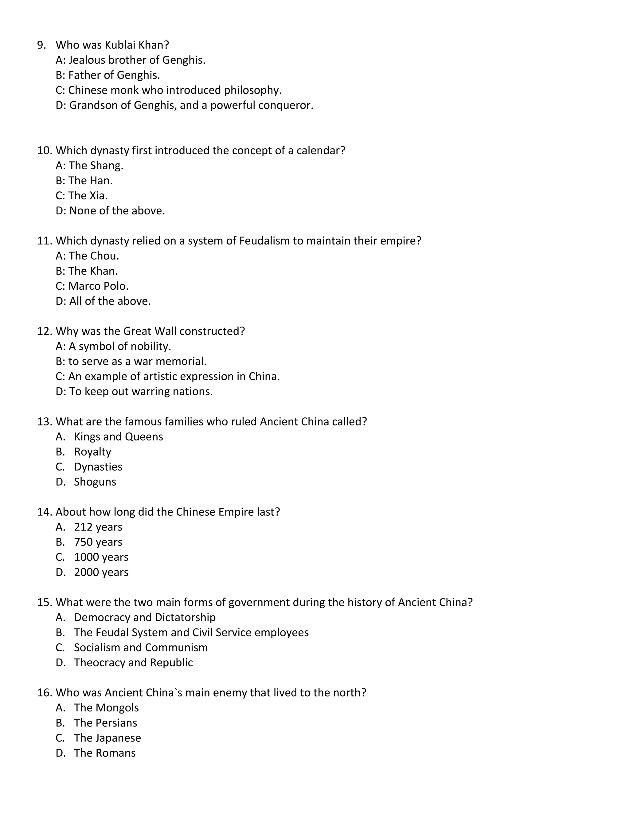 Culture study unit 2 Chinese History worksheet | PDF