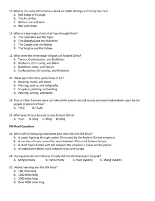 Culture study unit 2 Chinese History worksheet | PDF