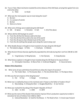 Culture study unit 2 Chinese History worksheet | PDF