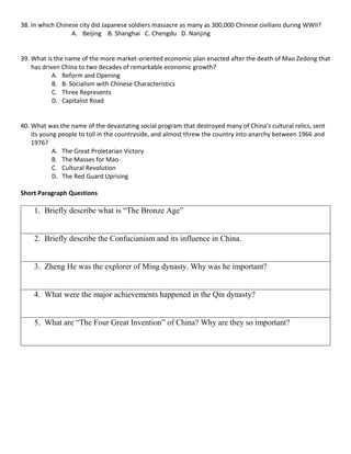 Culture study unit 2 Chinese History worksheet | PDF