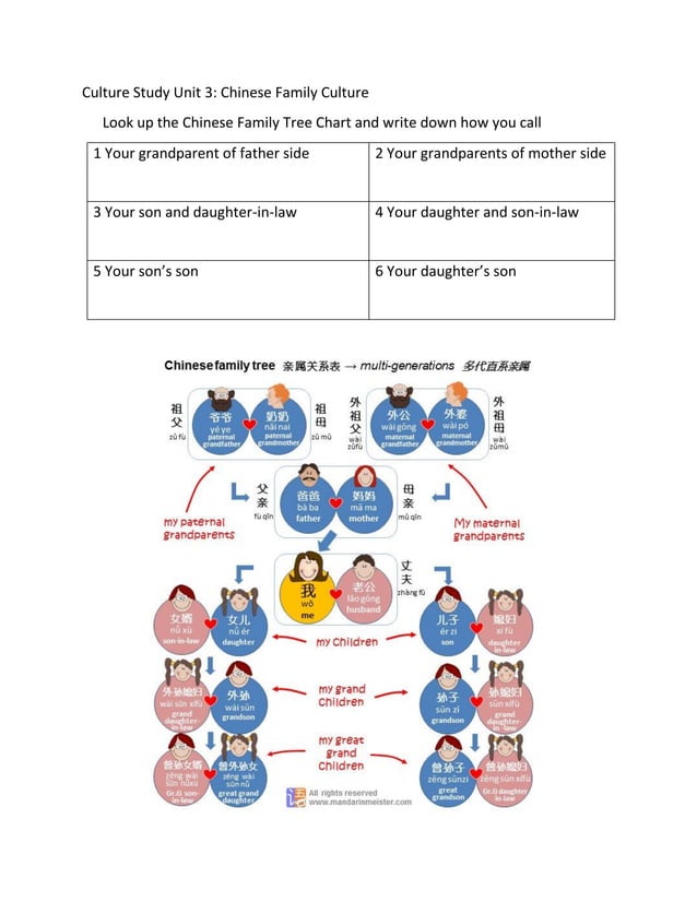 Culture study unit 3 Chinese Family worksheet | PDF
