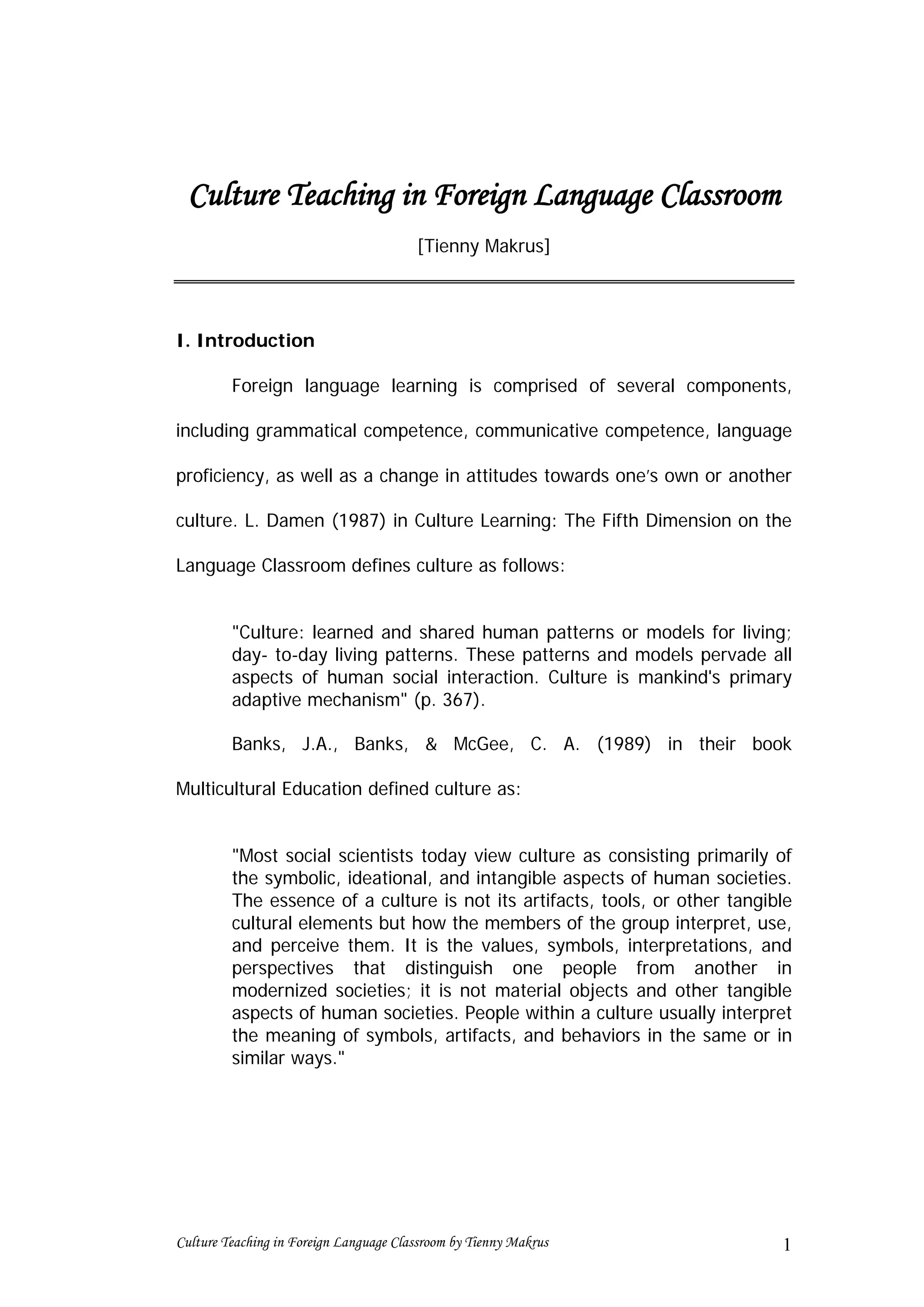 Culture teaching in foreign language classroom | PDF | Educational ...