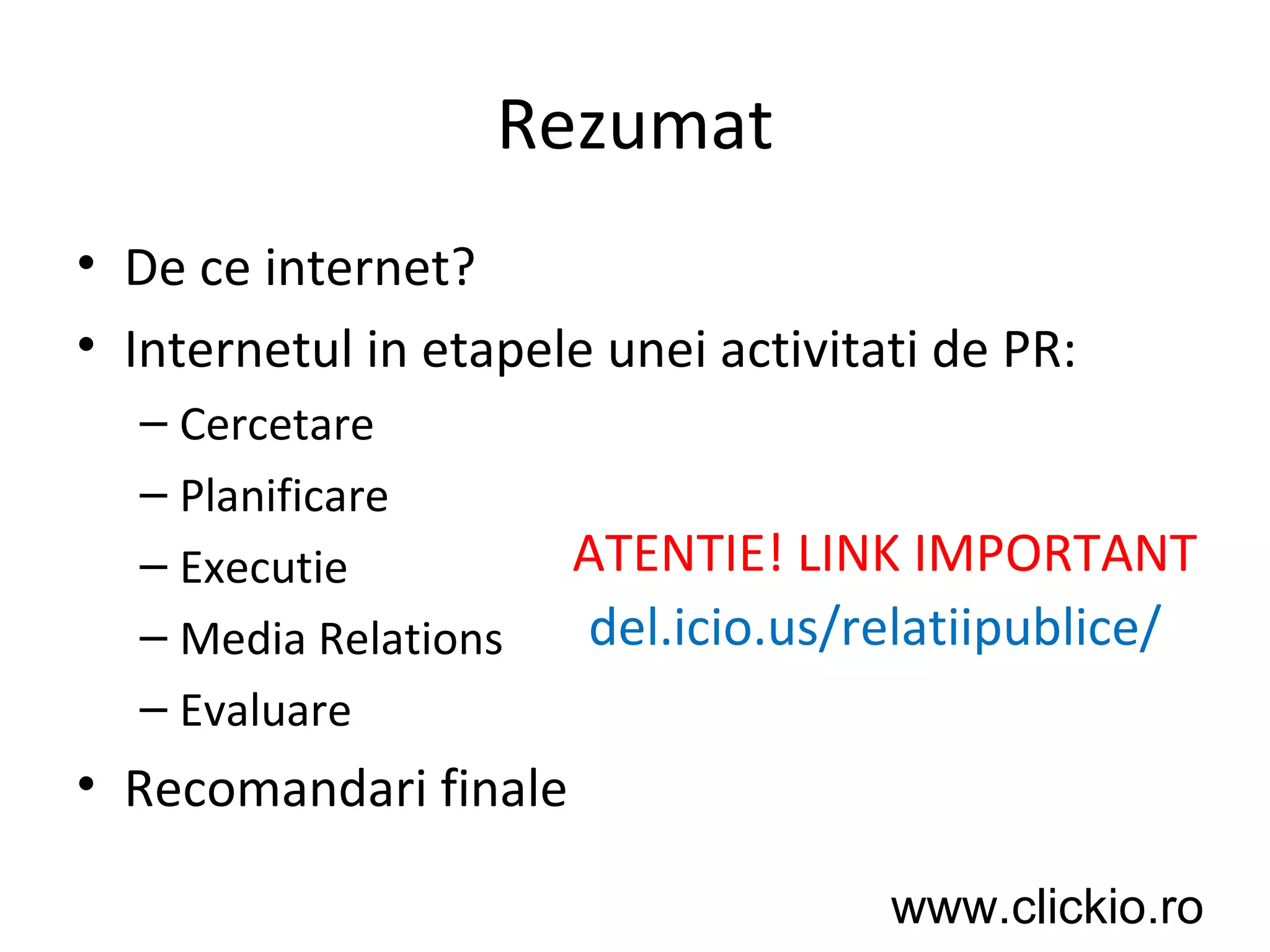 Cum instrumente de PR pot fi (create si) folosite online | PPT