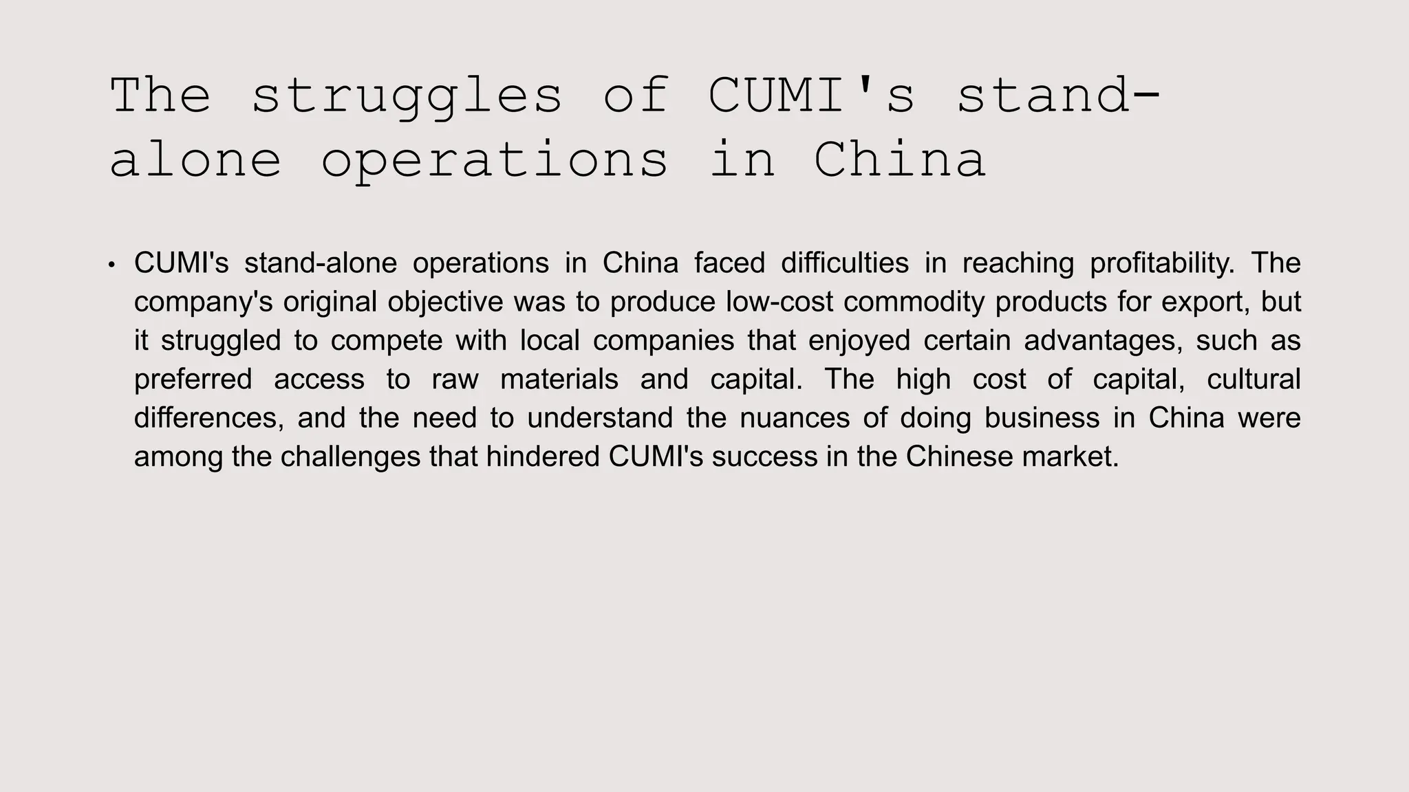 CUMI India's Global Strategy detail of the economical detail and study ...