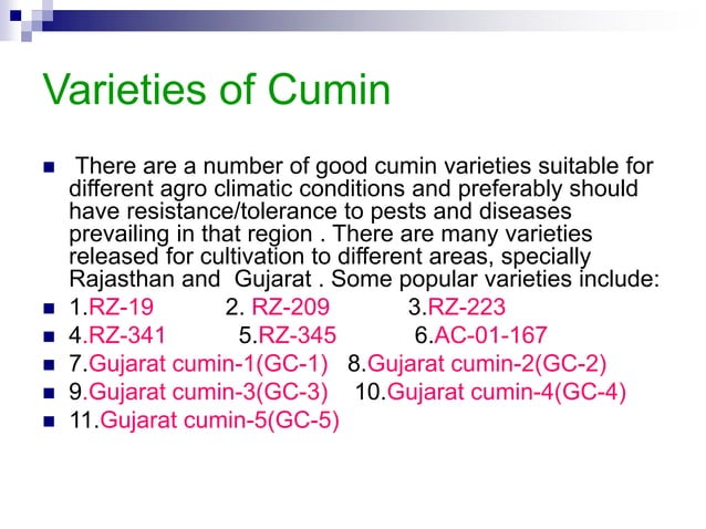 CUMIN VARIETIES by Munazah Bashir..ppt | Agriculture | Industries