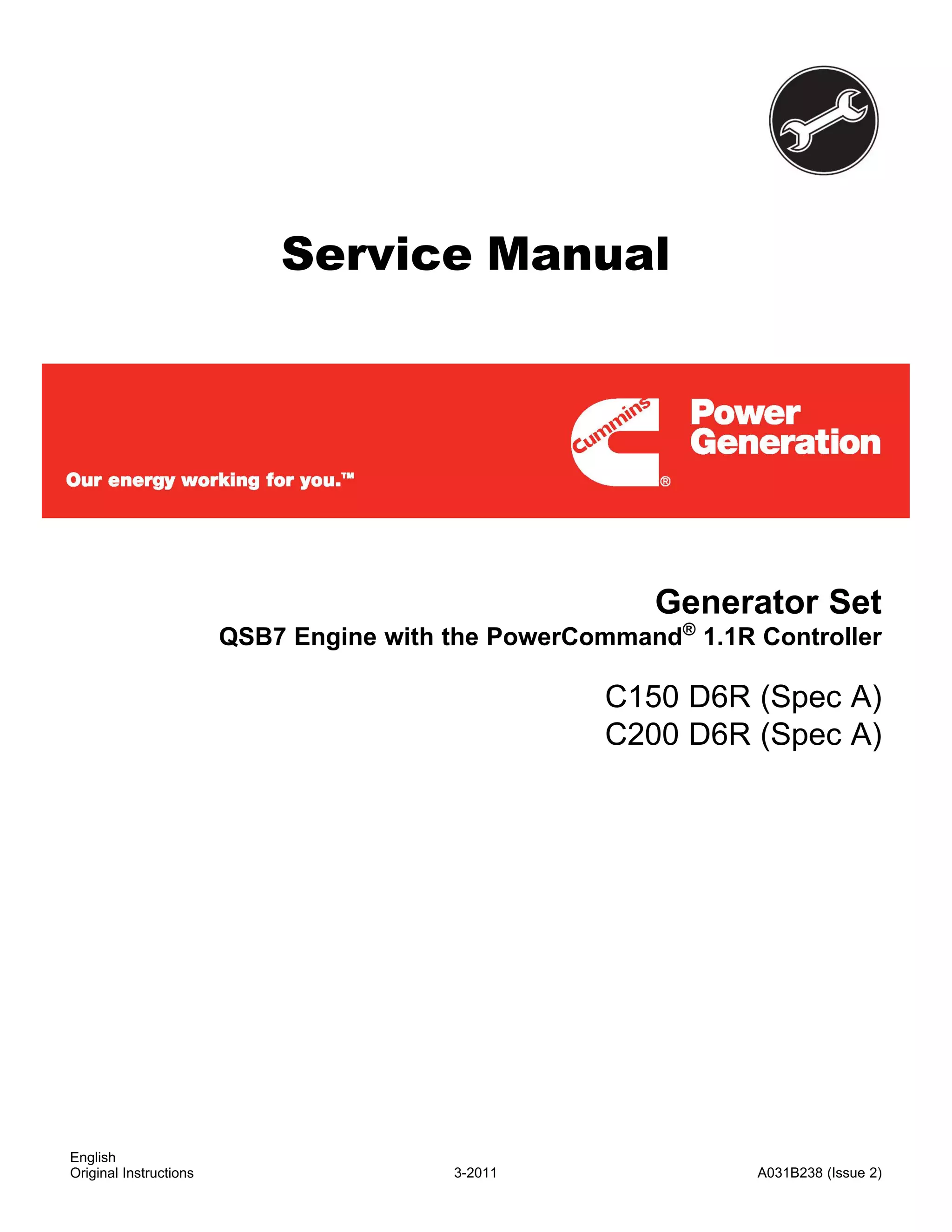Cummins Onan C150 Generator Set Qsb7 Engine With The Power Command 1 1r