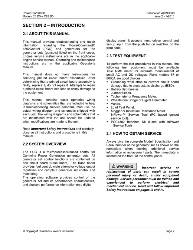 Cummins Onan C28 D5 Generator Set Power Start 0500 Control Service