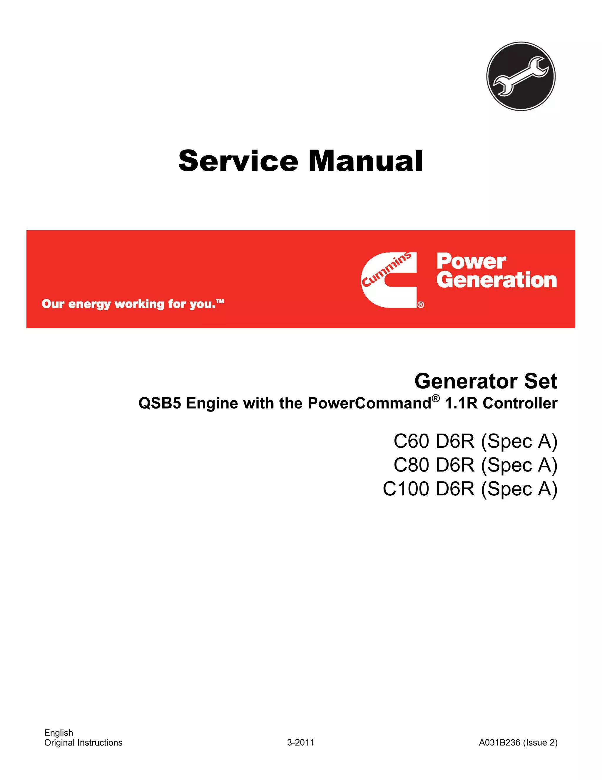 Cummins Onan C80 Generator Set Qsb5 Engine With The Power Command 1 1r