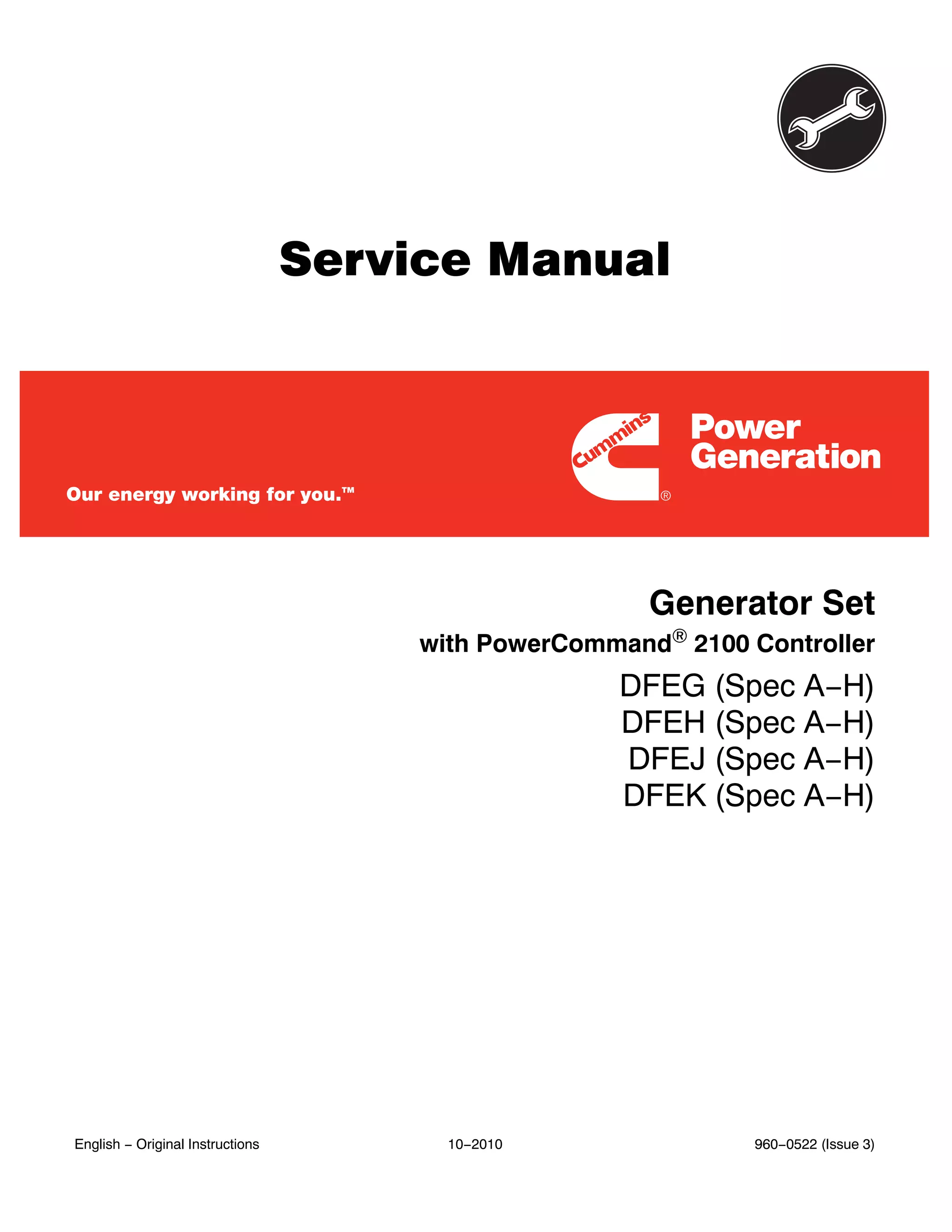 Cummins Onan Dfeg Generator Set With Power Command 2100 Controller