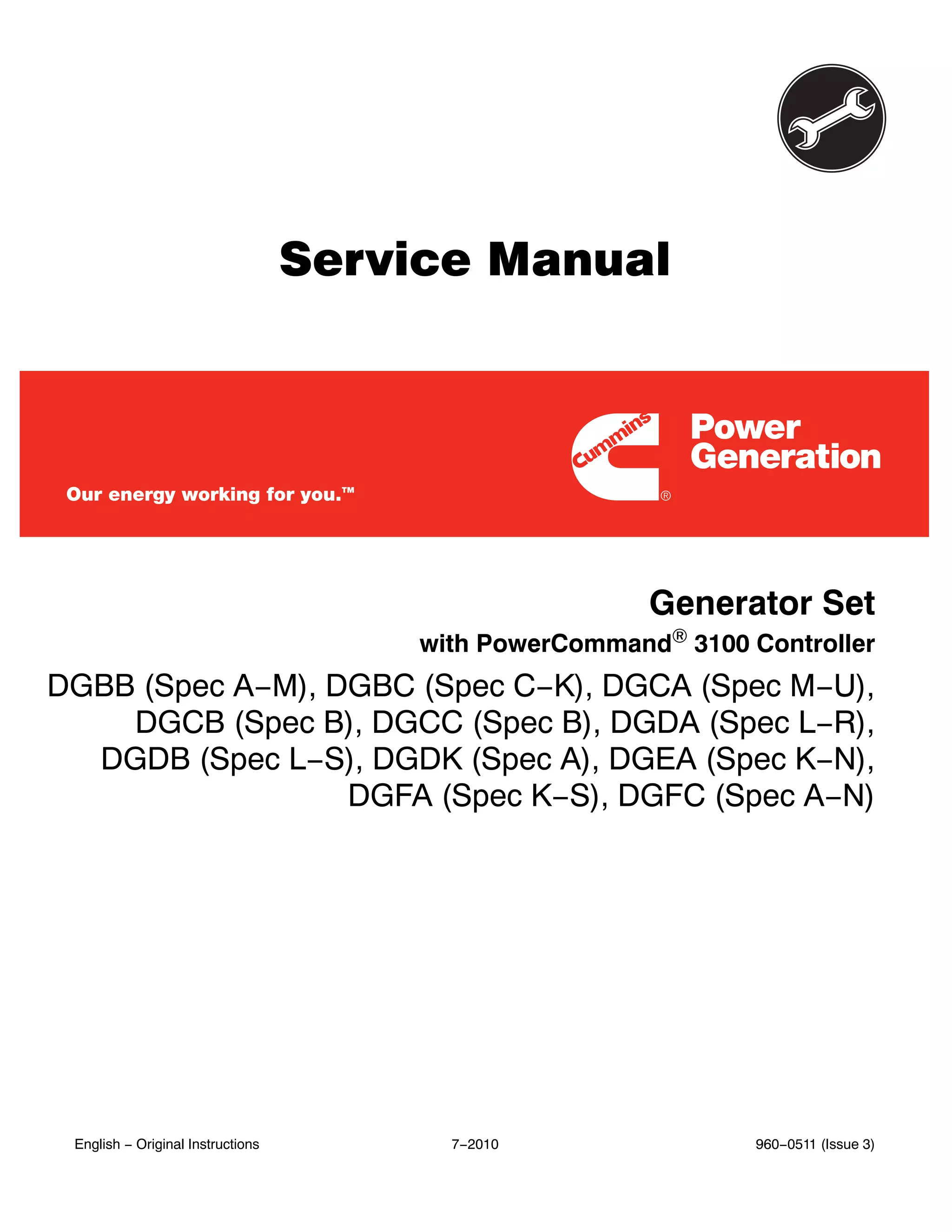 Cummins onan dgfa generator set with power command 3100 controller ...