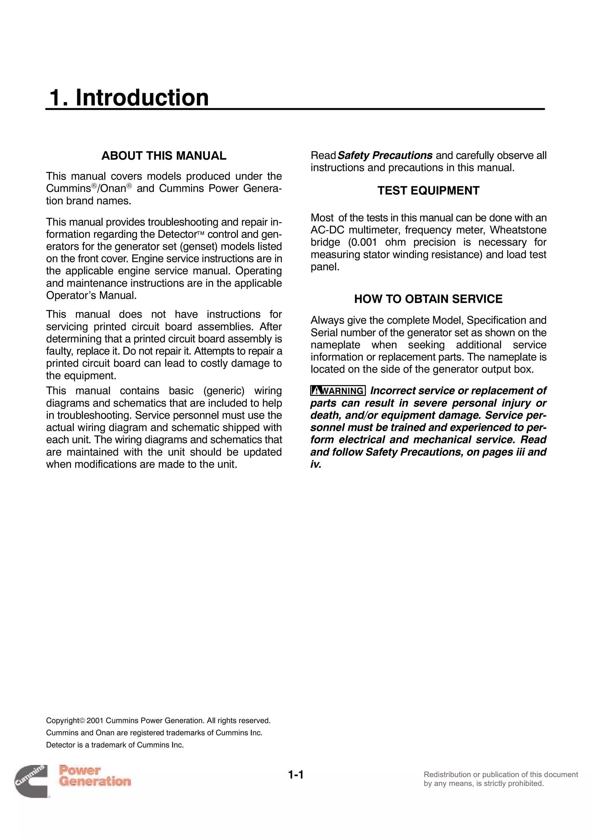 Cummins Onan Dggd Detector Control Generator Set Service Repair Manual