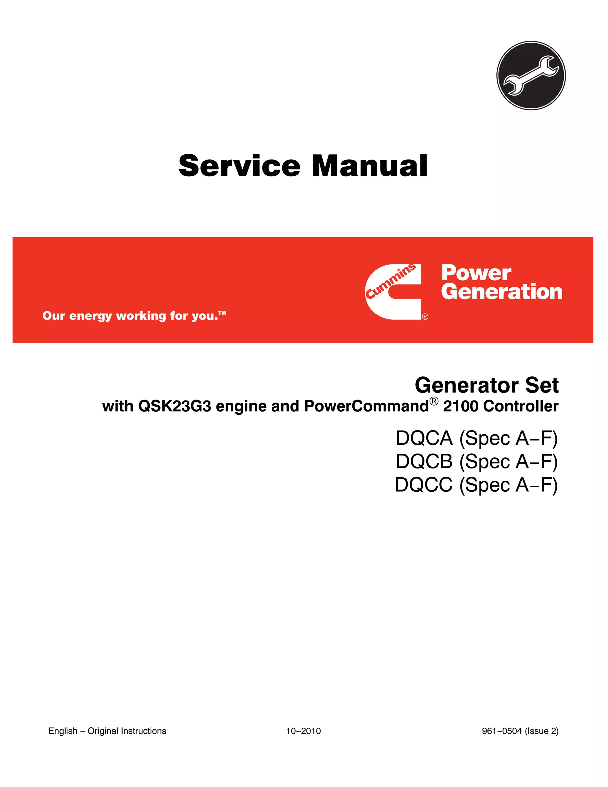 Cummins Onan Dqcc Generator Set With Qsk23 G3 Engine And Power Command
