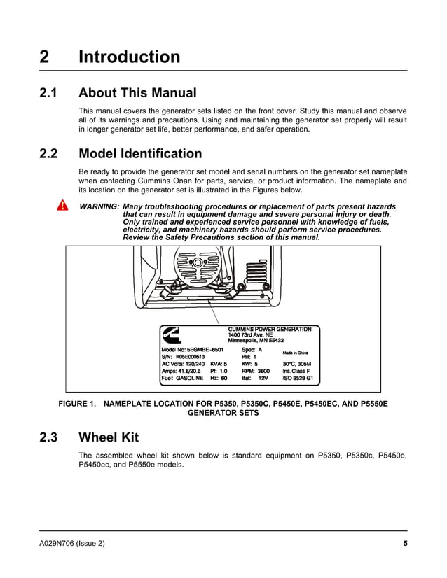 Cummins onan egmbe p5450ec 60 hz portable generator set service repair ...