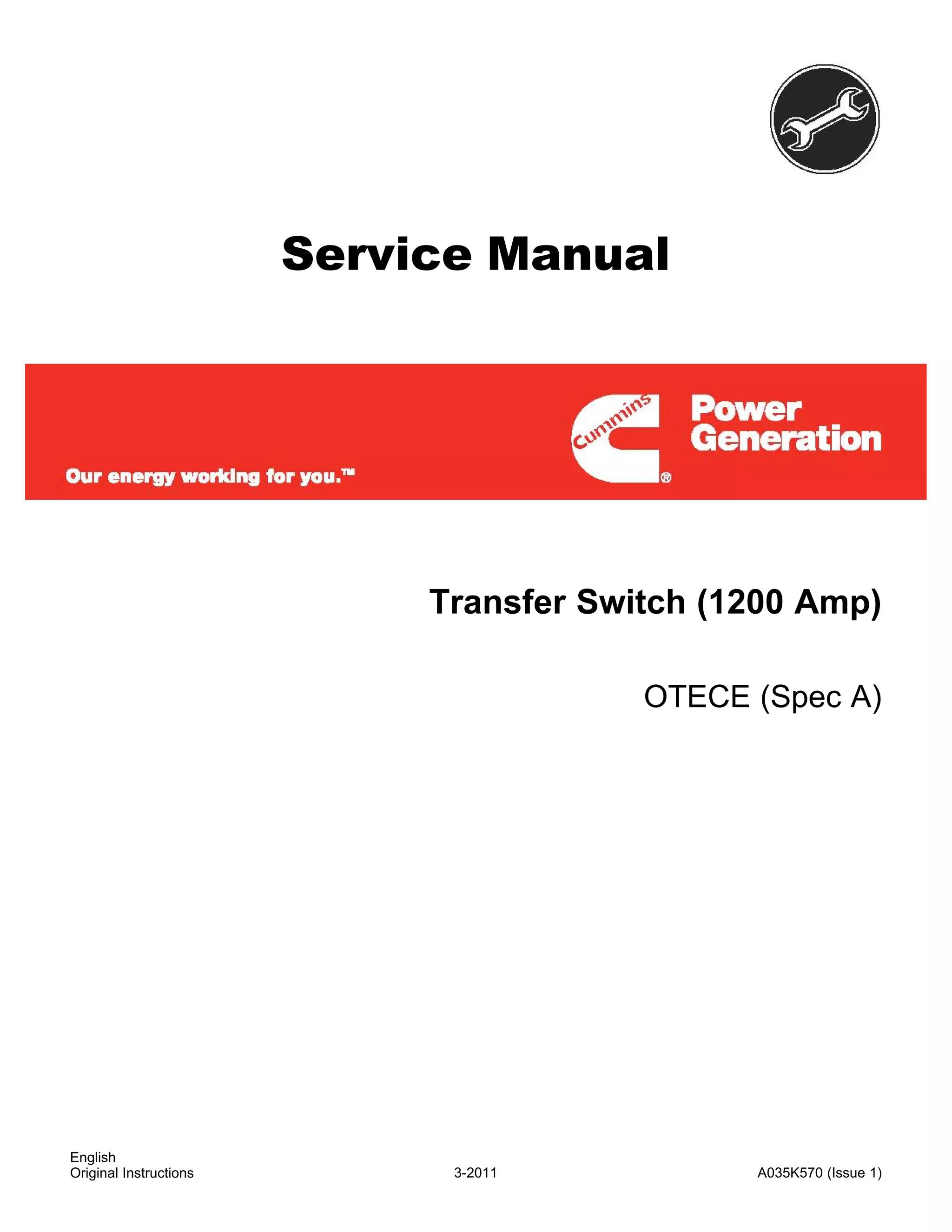 Cummins onan otece transfer switch (1200 amp) service repair manual | PDF