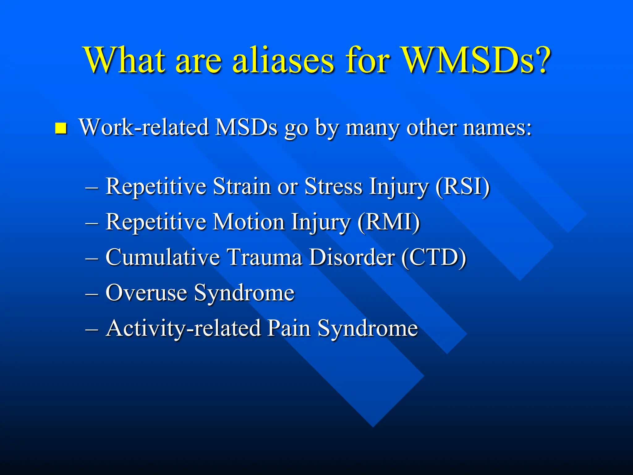 Cummulative Trauma Disorder exp ined ppt | PPT