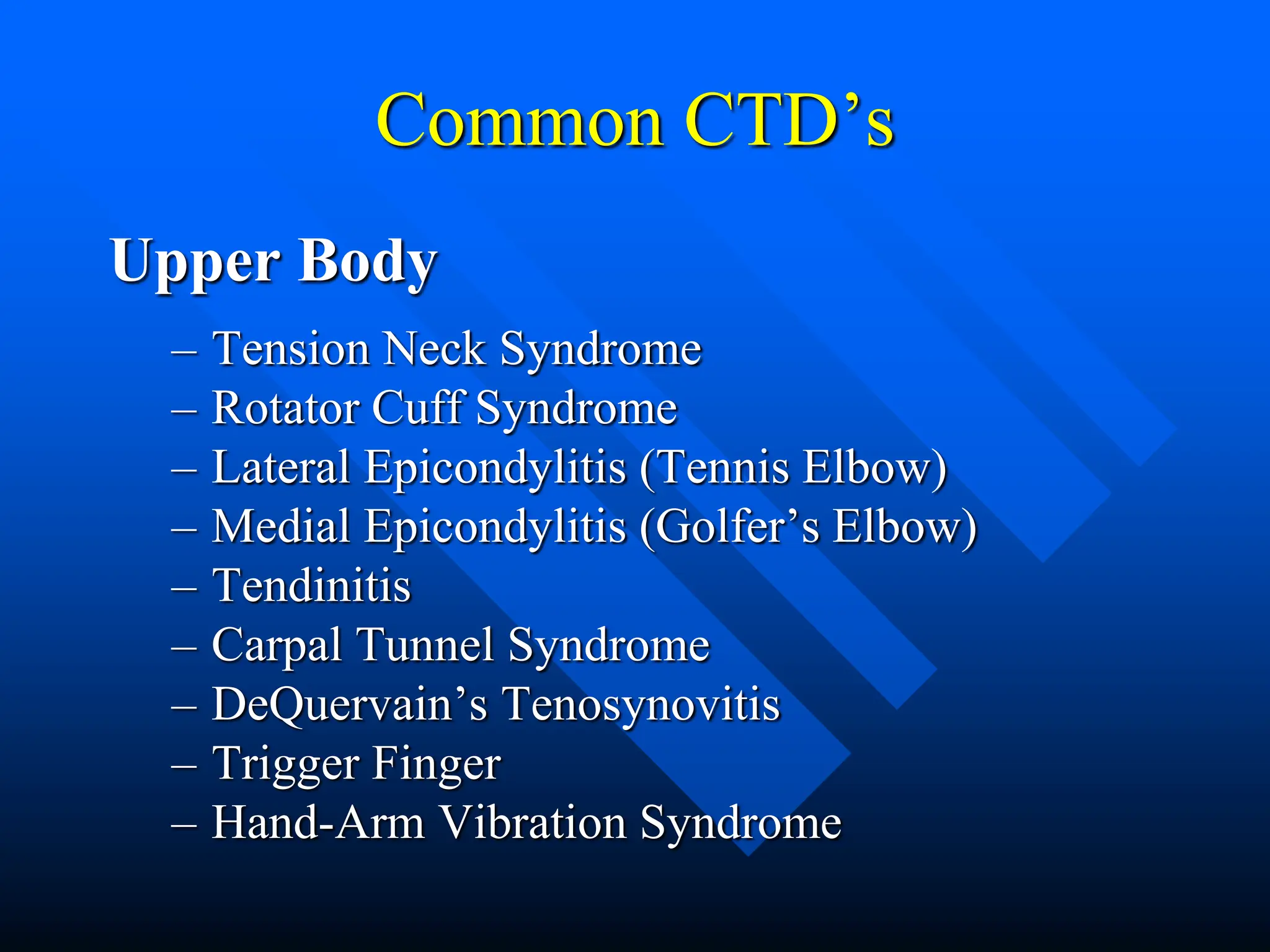 Cummulative Trauma Disorder exp ined ppt | PPT