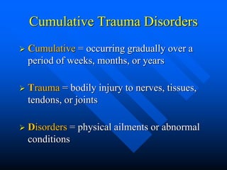 Cummulative Trauma Disorder exp ined ppt | PPT