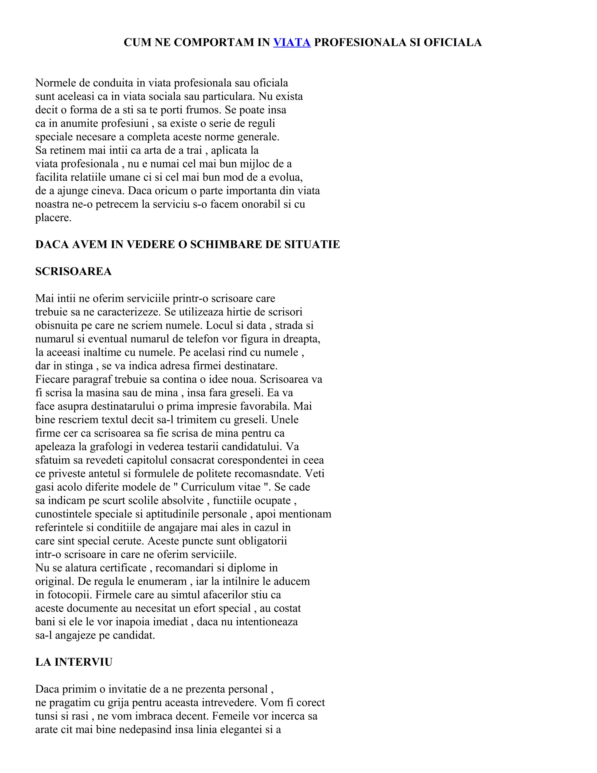 Cum ne comportam in viata profesionala si oficiala | DOC