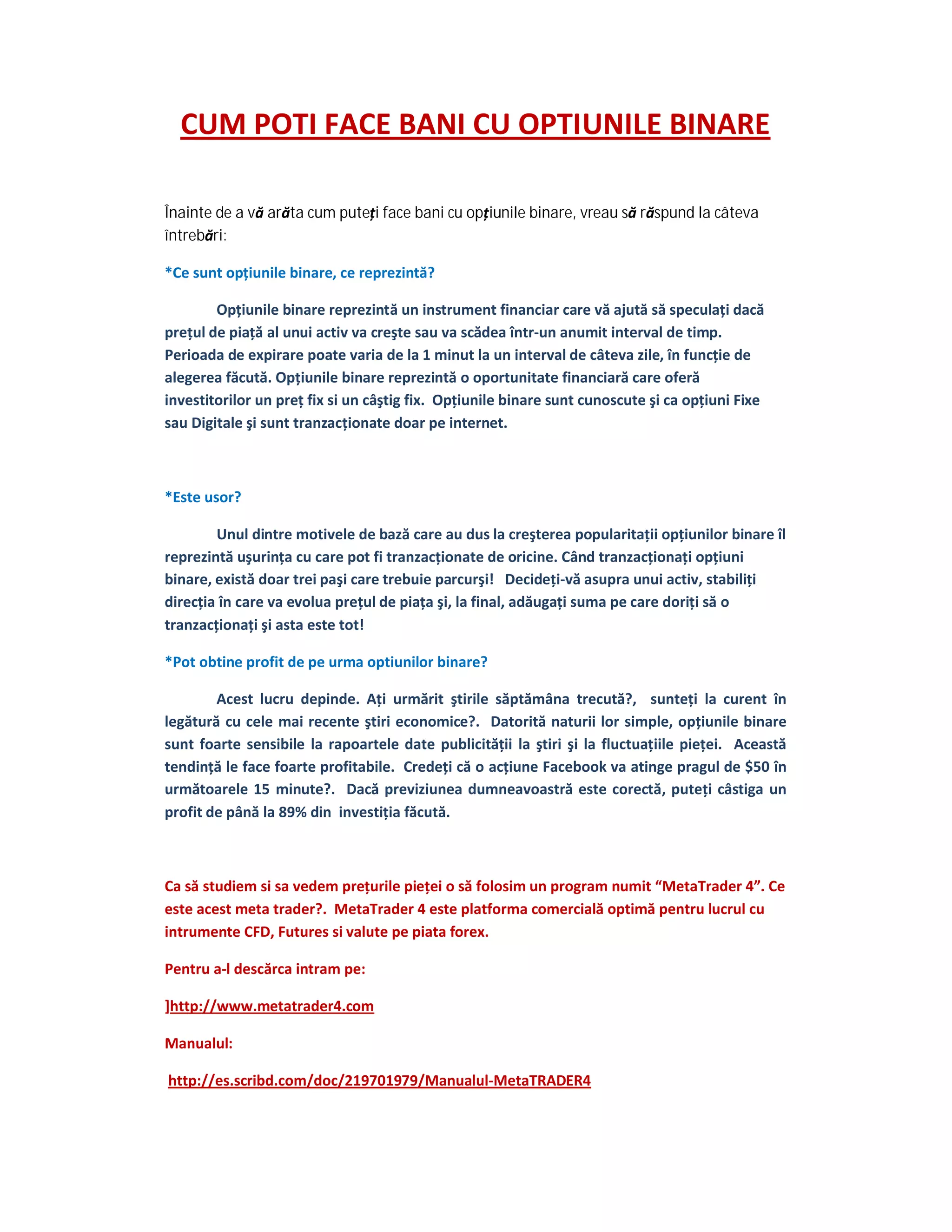 Cum poti face bani cu optiunile binare | PDF Cum poti face bani cu optiunile binare | PDF