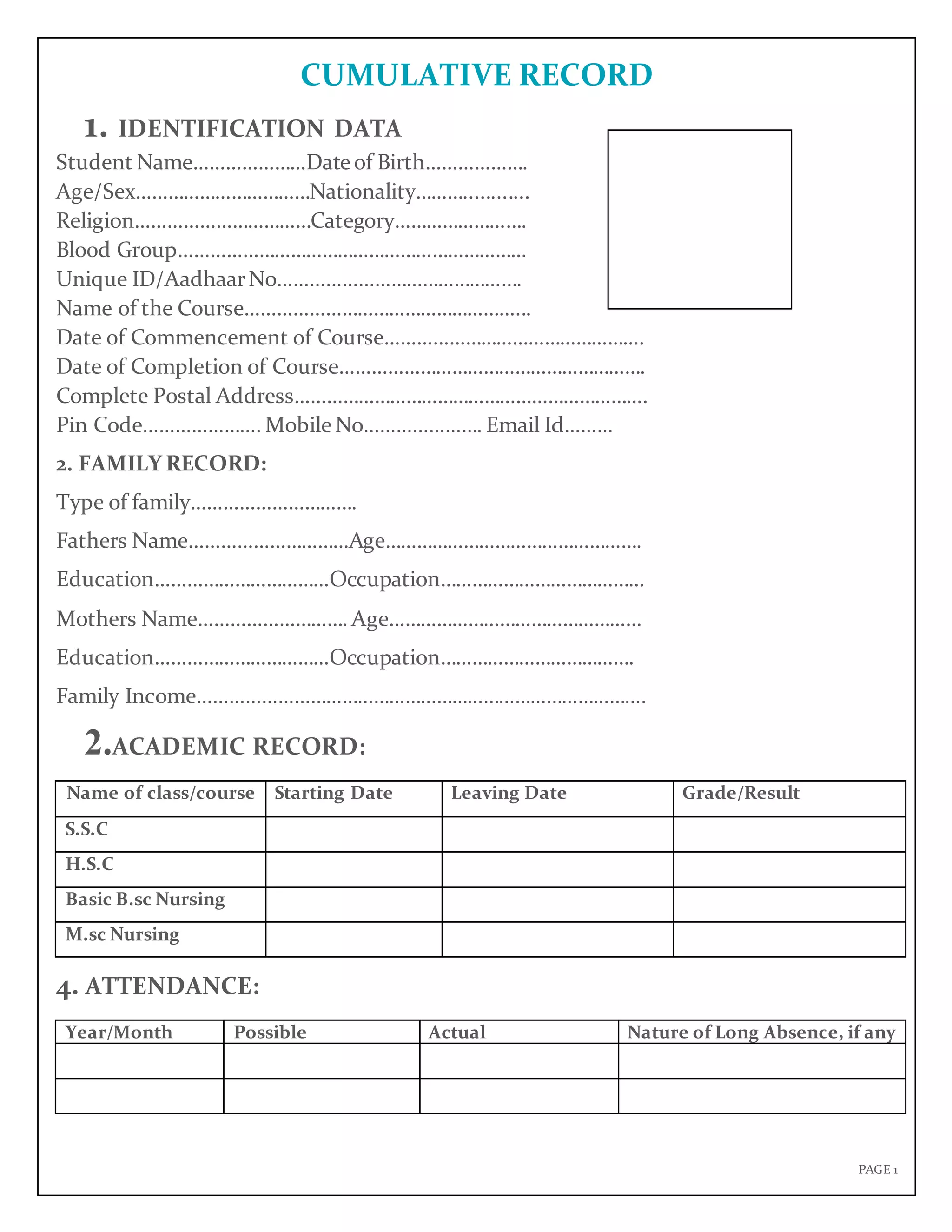 Cumulative record for students | DOCX