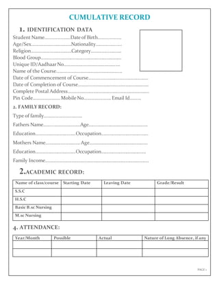 Cumulative record for students | DOCX
