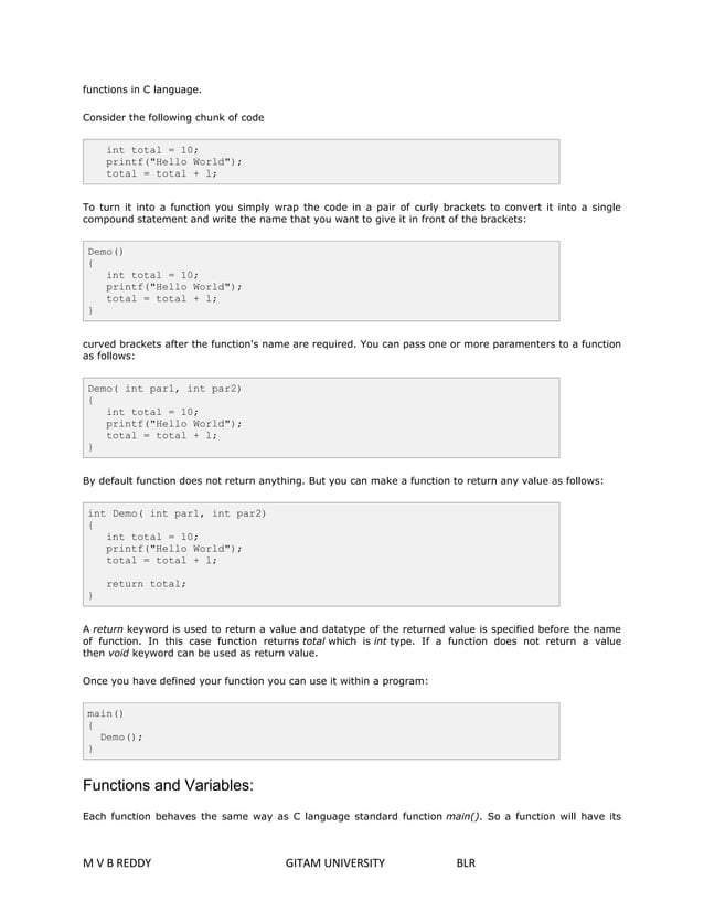 C LANGUAGE UNIT-1 PREPARED BY MVB REDDY | PDF