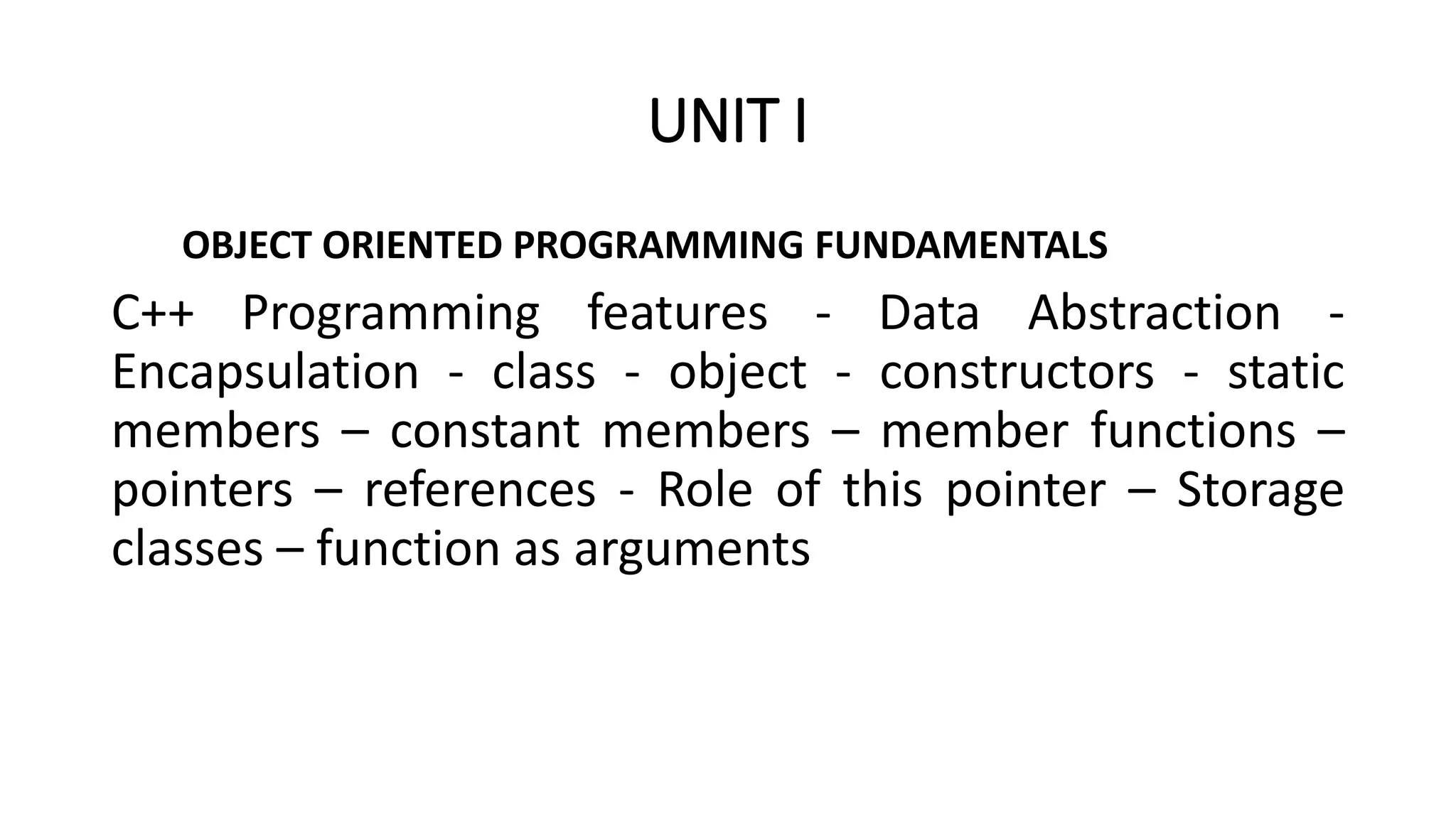 c++ Unit I.pptx | Programming Languages | Computing