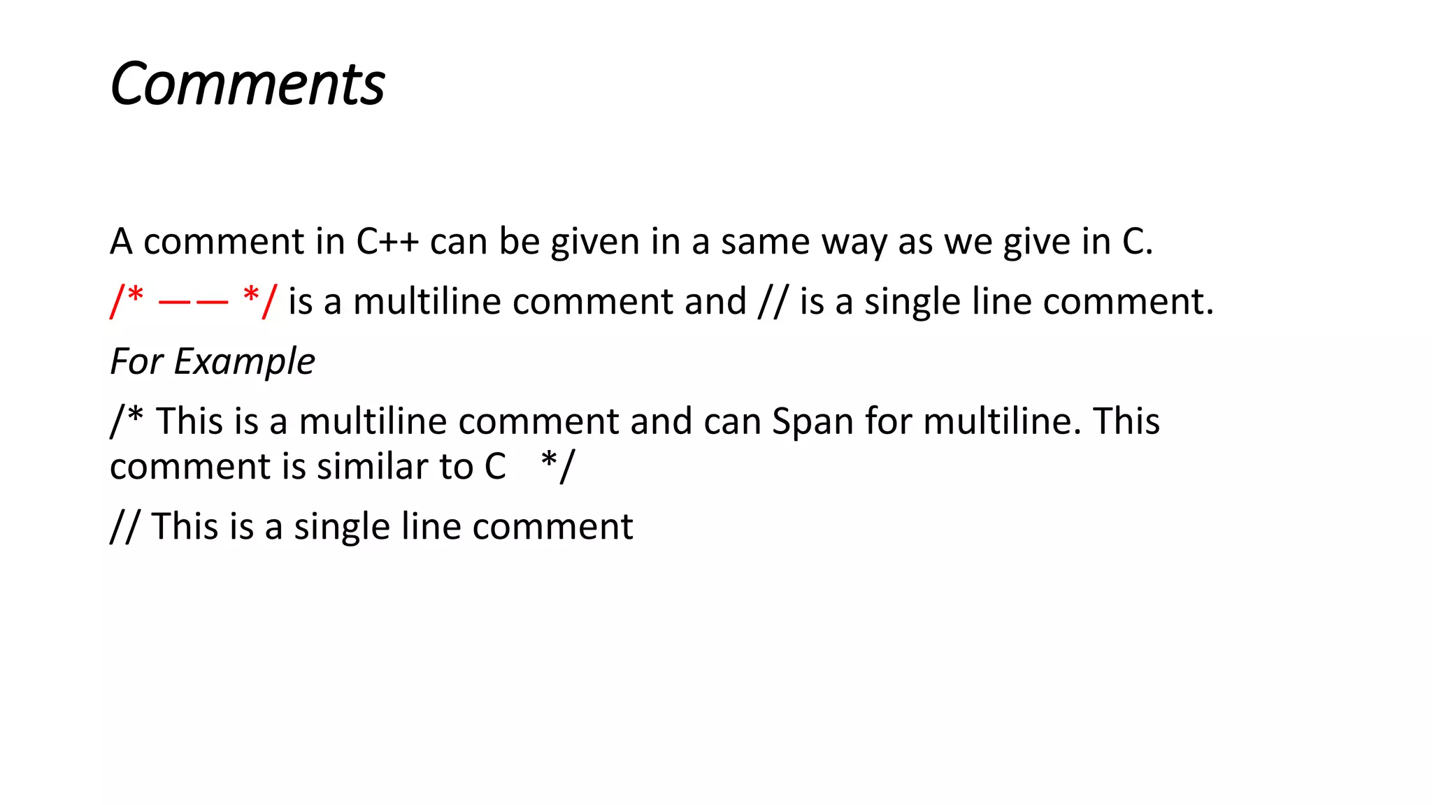 c++ Unit I.pptx | Programming Languages | Computing