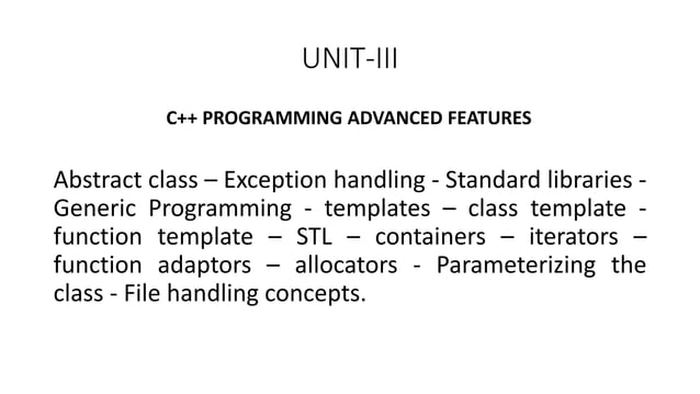 c++ Unit I.pptx | Programming Languages | Computing