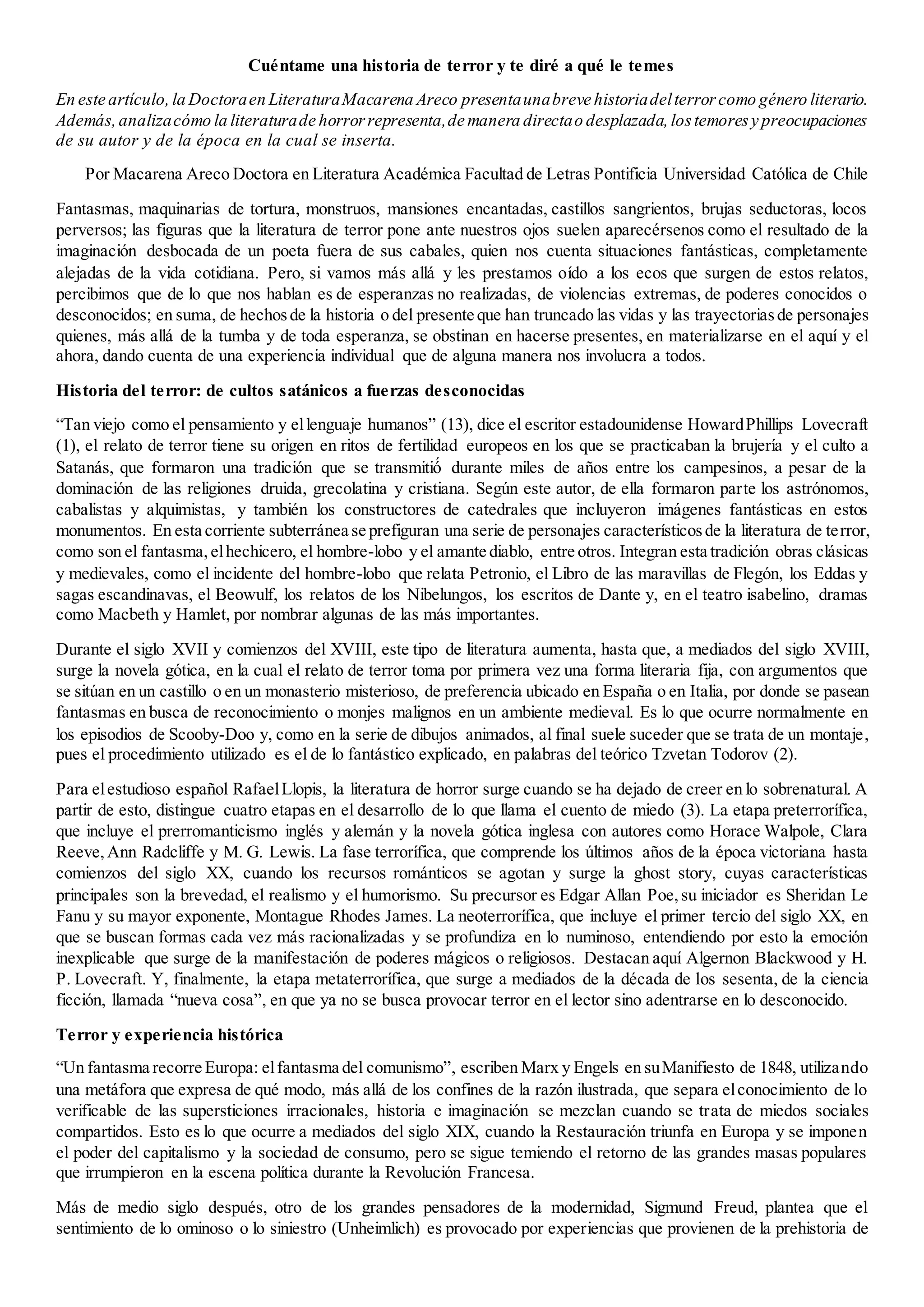Cuéntame una historia de terror y te diré a qué le temes | DOCX