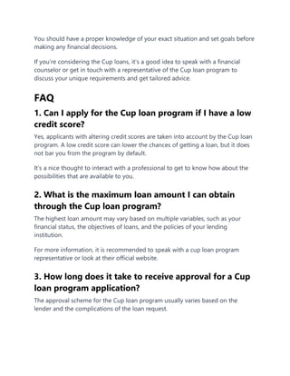 Cup Loan Program (PDF).pdf | Personal Loans | Personal Debt