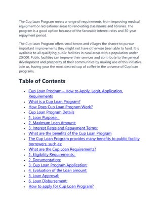 Cup Loan Program (PDF).pdf | Personal Loans | Personal Debt