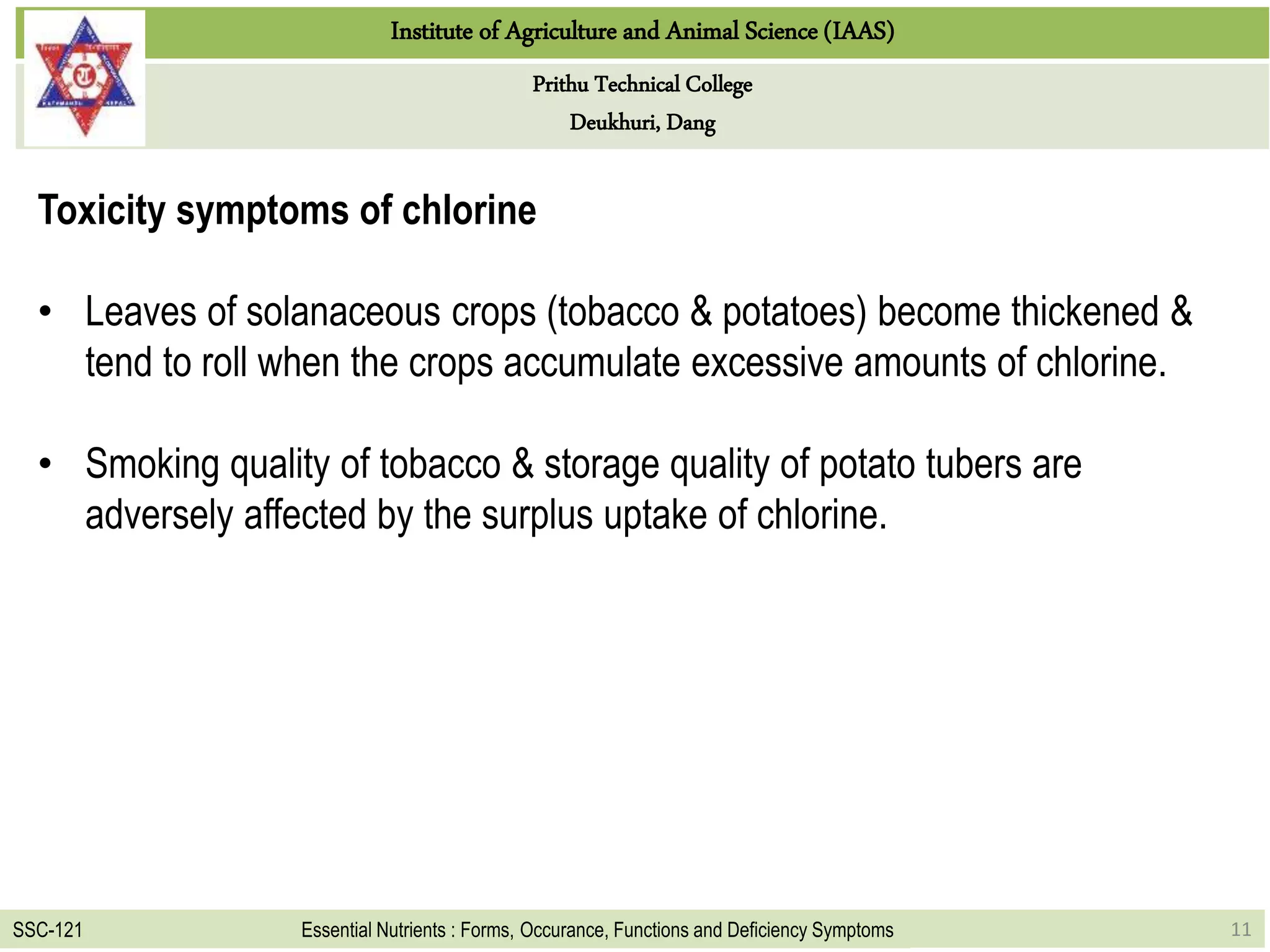 Functions and deficiency symptoms of copper and chlorine in plants | PPTX