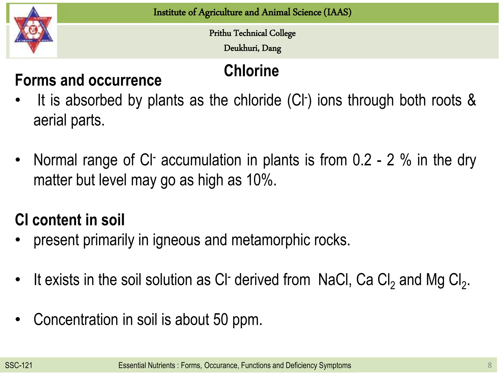 Functions and deficiency symptoms of copper and chlorine in plants | PPTX