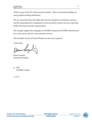 CUPW Support Letter | PDF