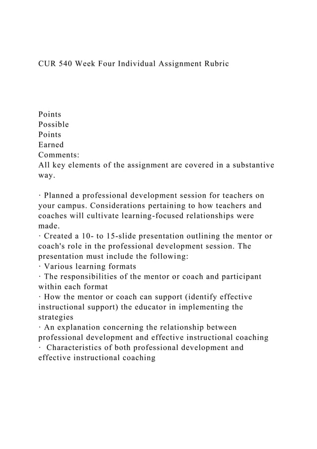 CUR 540 Week Four Individual Assignment RubricPointsPo.docx