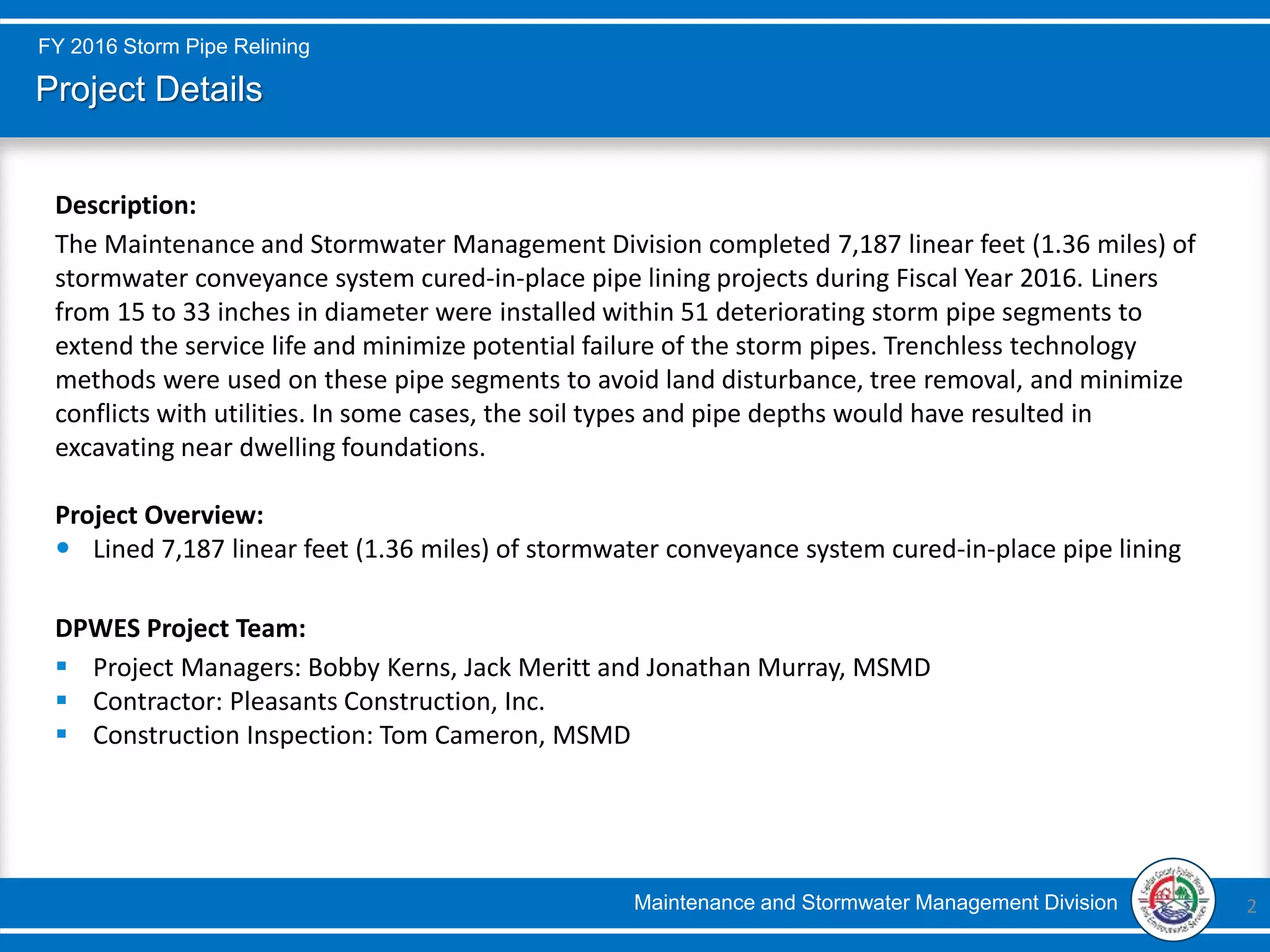 Storm Pipe Relining (Cured-in-Place Pipe Lining) FY 2016 | PPTX