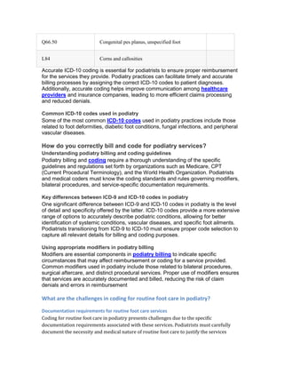 Top 10 Most Common ICD-10 Codes Used in Podiatry Practices | PDF