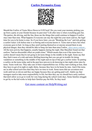 Curfew Essay | PDF | Parenting Teens | Parenting