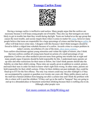 Curfew Essay | PDF | Parenting Teens | Parenting